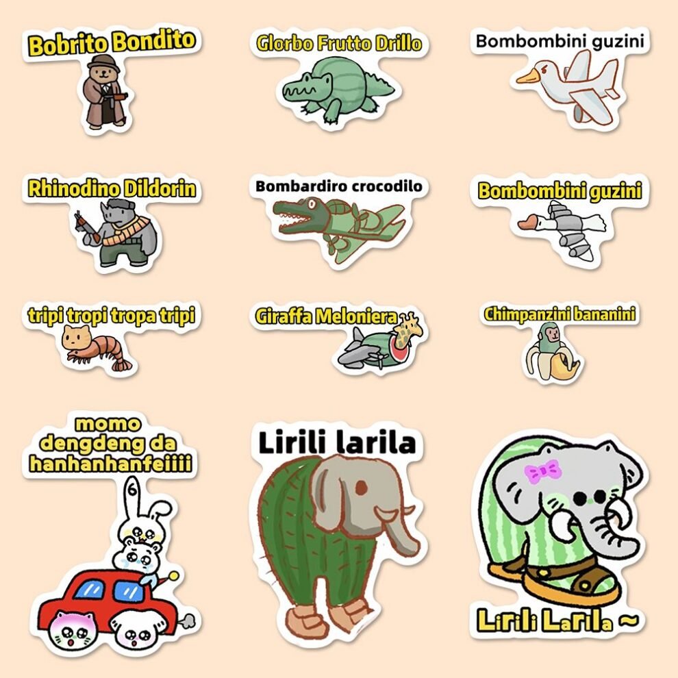 Italian Brainrot Cartoon Stickers 49pcs - Italian Brainrot Merch Shop